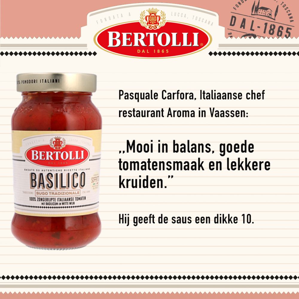 Bertolli Basilico 400g als beste uit de AD test - Bertolli
