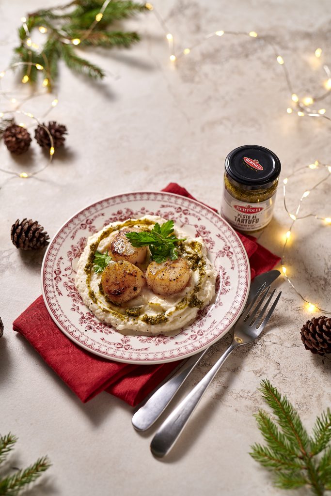 Sint Jacobsschelpen en knolselderijpuree met pesto al tartufo - Bertolli